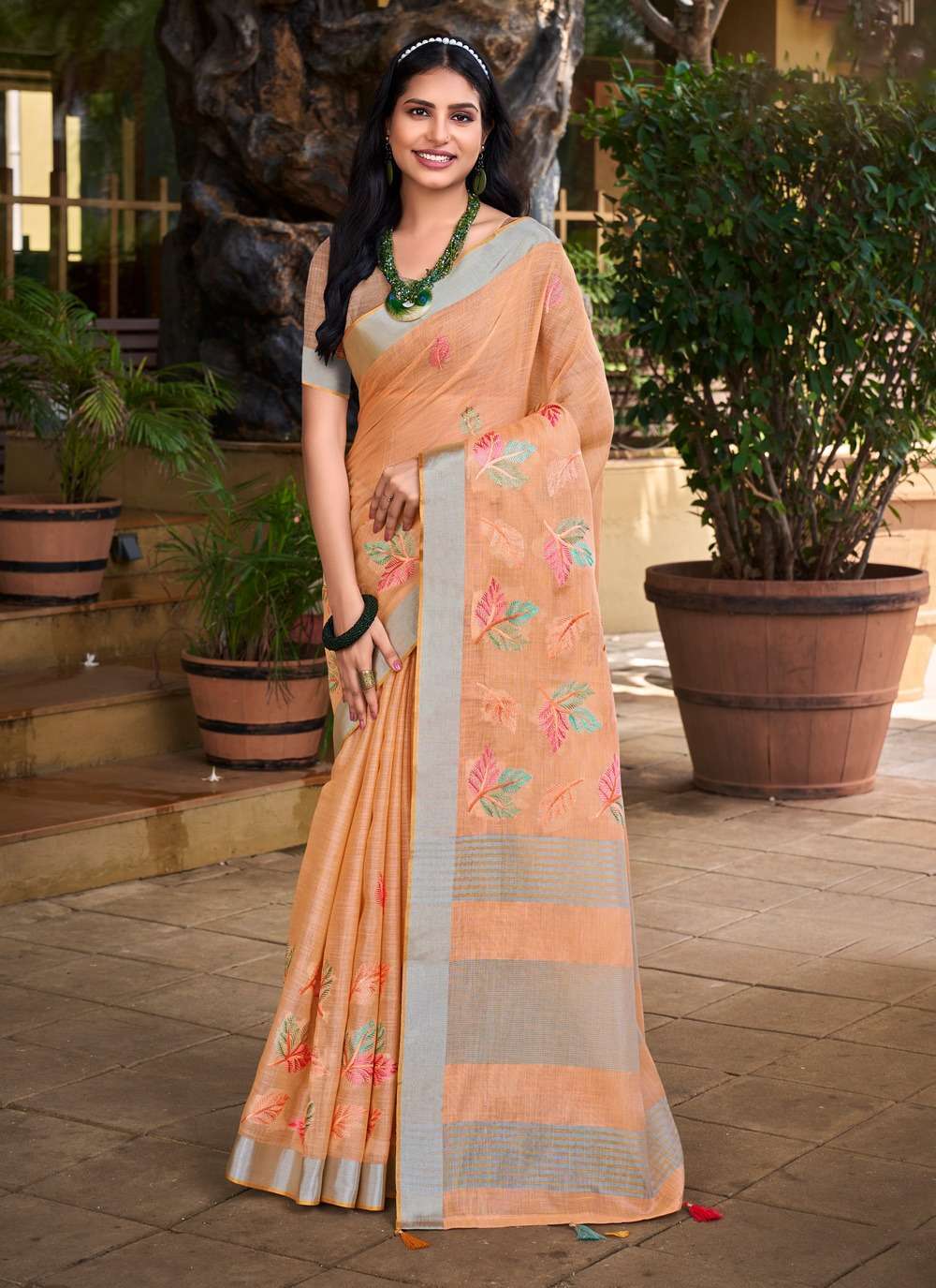 BUNAWAT SITARE Linen Saree Pure Silk Saree Design