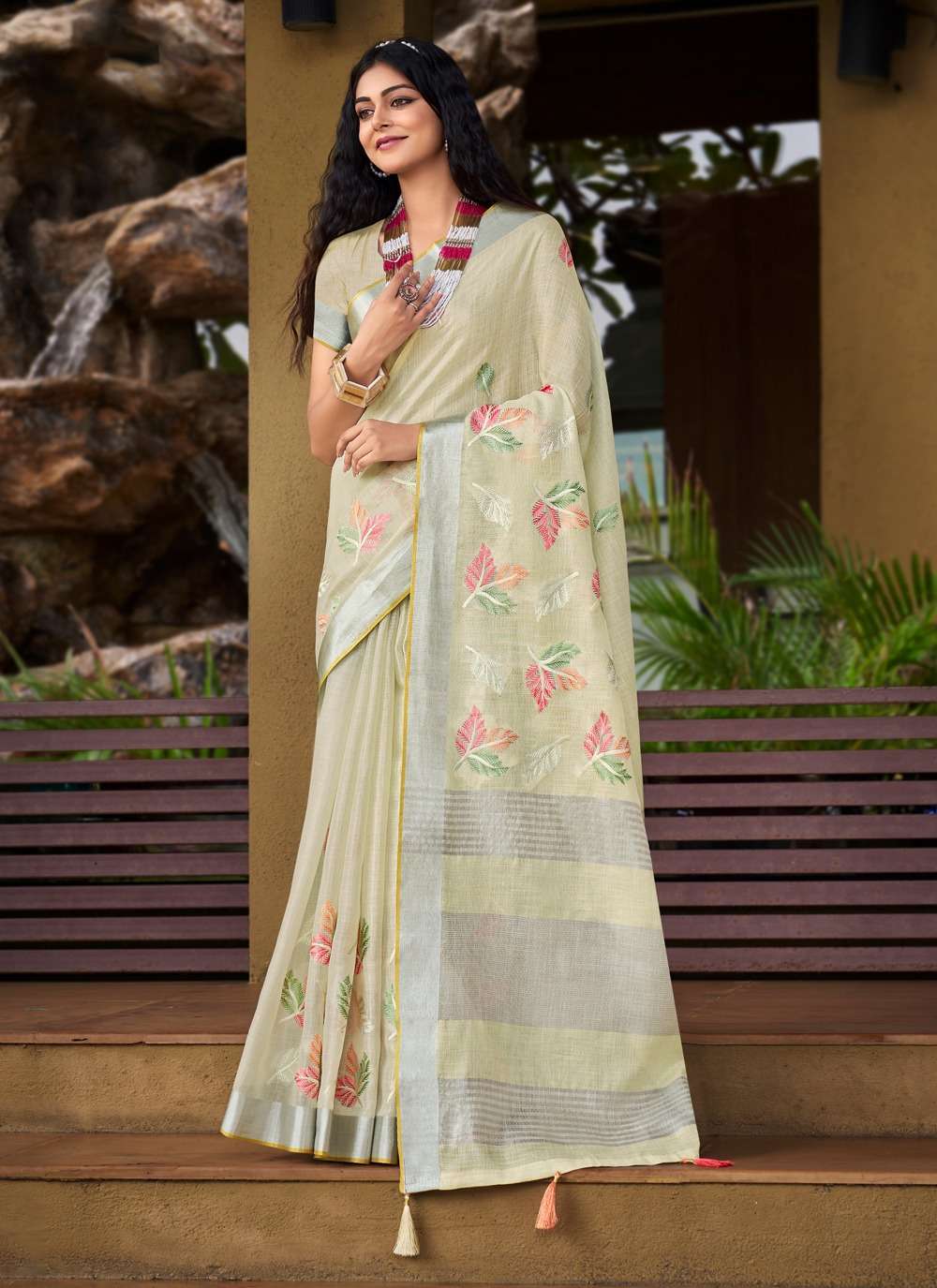 BUNAWAT SITARE Linen Saree Pure Silk Saree Design