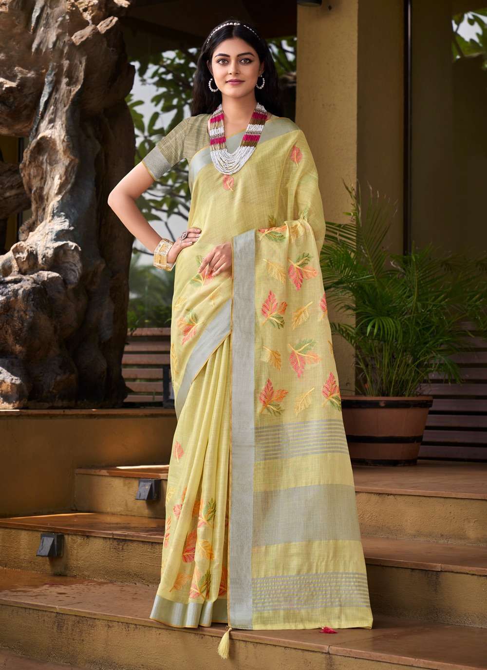 BUNAWAT SITARE Linen Saree Pure Silk Saree Design